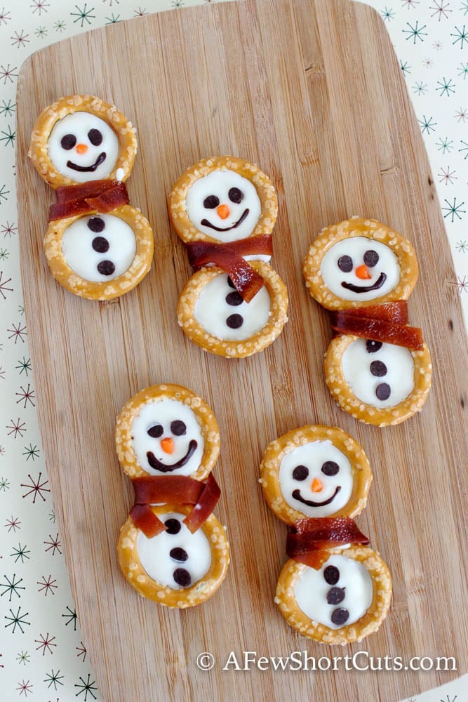 Simple Pretzel Snowmen - Fun Kids Snack - A Few Shortcuts