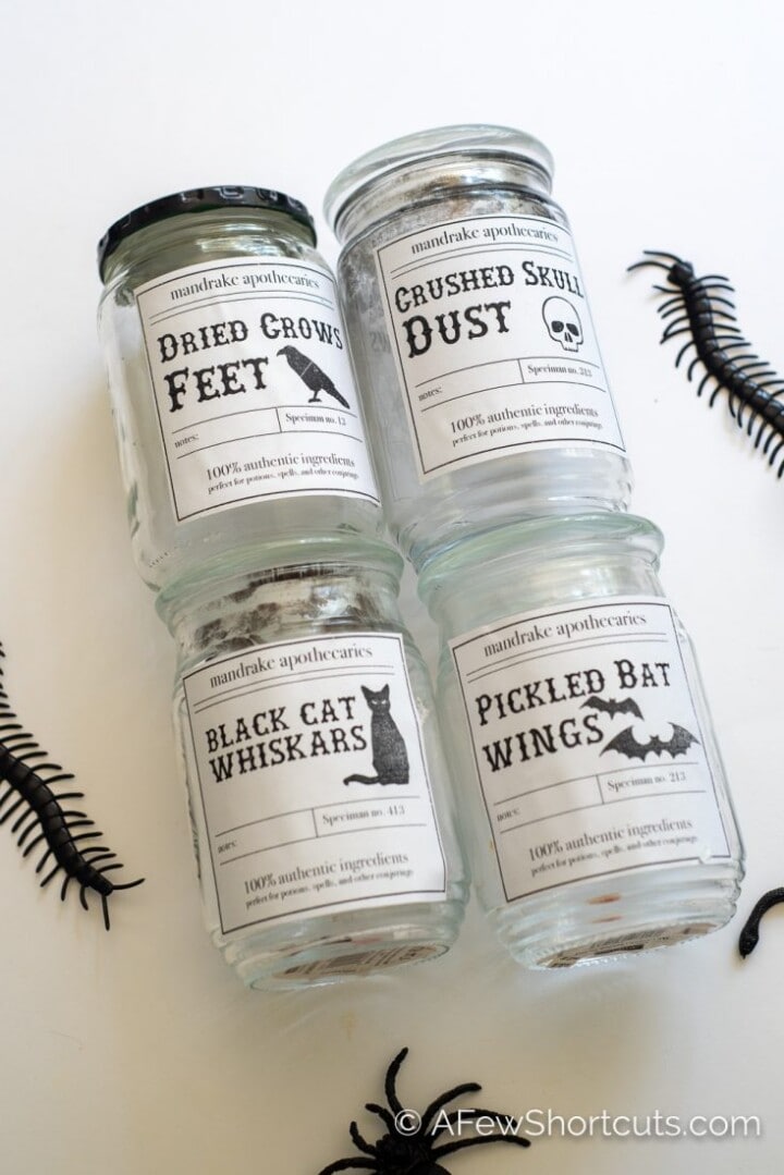DIY Halloween Apothecary Jars & Printable - A Few Shortcuts